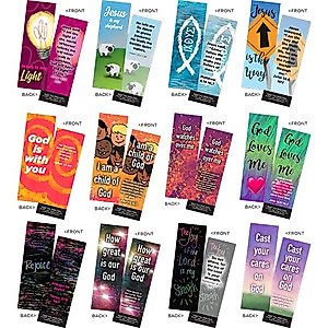 Children's and Youth Scripture Bookmarks, Variety Pack of 60 | Popular Memory Verses | 12 Designs, 5 of Each | Great Gift to Build Faith and Share The Gospel | for Youth and Children | Assortment 1