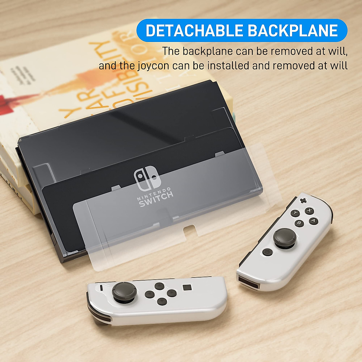 RHOTALL Clear Case for Nintendo Switch OLED, Removable Back Plate Protective Skin for Switch OLED, Hard Cover Detachable Plate for Switch OLED Bracket