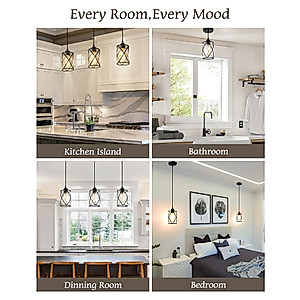 Osimir Industrial Pendant Light, 2 Pack Mini Glass Pendant Light for Kitchen, Cage Pendant Lighting in Black Finish with Clear Glass, Adjustable Length, CH9176-1-2PK