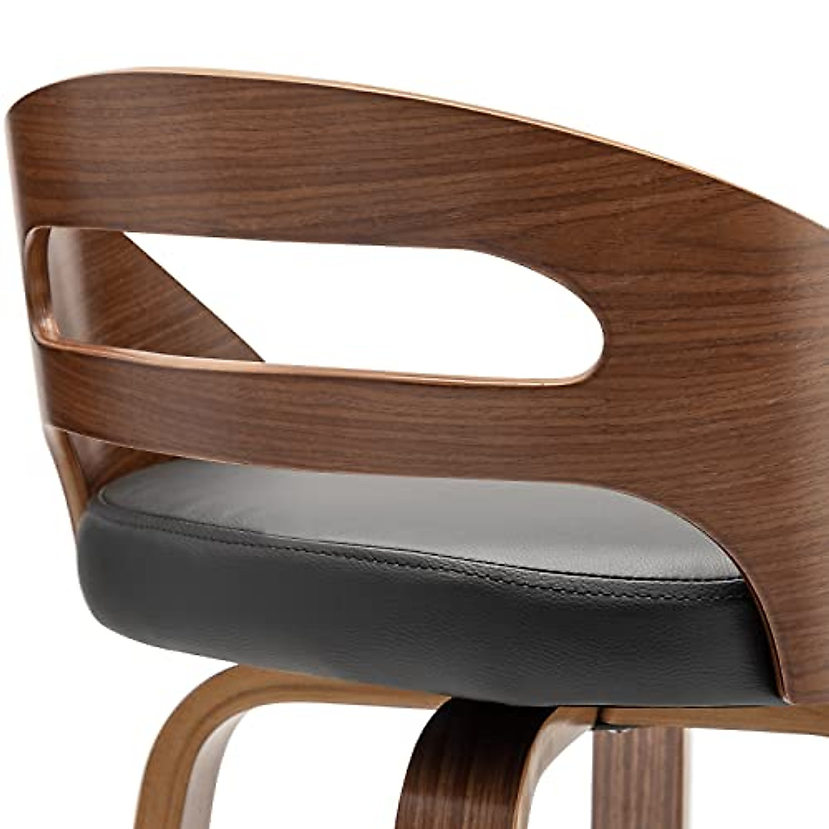 Bar Stools Set of 2, Swivel Bar Height Stools with Walnut Bentwood, Low Back, Upholstered Faux Leather, Soft Cushion Seat, Mid Century Bar Stools for Kitchen/Island/Counter (Black, 25" Seat Height)