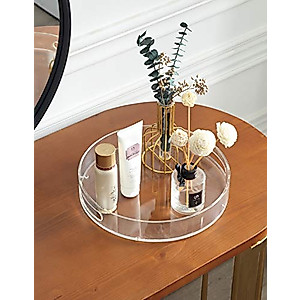 Artmaze Clear Sturdy Acrylic Round Tray with Handles,Spill Proof,for Kitchen (12 inch)