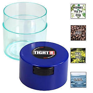 Tightvac - 1/2 oz to 3 Ounce Airtight Multi-Use Vacuum Seal Portable Storage Container for Dry Goods, Food, and Herbs - Blue Cap & Clear Body