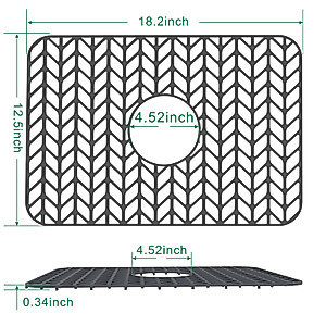 AWOKE Sink Protectors for Kitchen Sink | 18.2"x 12.5" Kitchen Sink Mats for Bottom of Kitchen Sink | Sink Inserts for Kitchen Sink of Stainless Steel Sink | Center Drain (Grey)