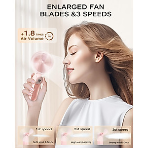 FrSara Portable Handheld Fan Rechargeable, USB Rechargeable Small Pocket Fan, 2000mAh Battery With Power Bank, Upgraded Long Battery Life, Three-Speed, Suitable for Women Outdoors and Travel