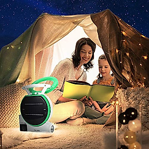 RERBO Multi-Function Solar Fan with Radio/MP3/Table Lamp/Torch/Cell Phone Charging Portable Emergency Outdoor Electric Fan for Camping Fishing and Hurricane (Green)