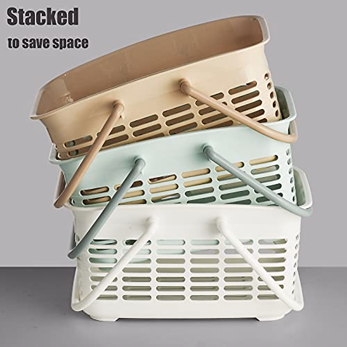 ALINK Plastic Shower Caddy Basket with Handle, Portable Organizer Storage Basket for College Dorm, Bathroom, Kitchen - Khaki