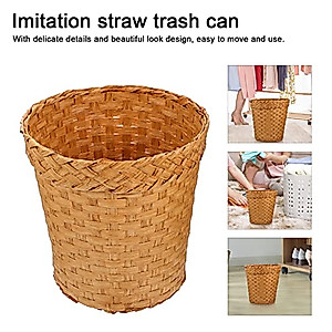 DOITOOL Woven Trash Can Paper Wicker Waste Basket Round Garbage Bin for Bathrooms, Bedrooms, or Offices, Khaki