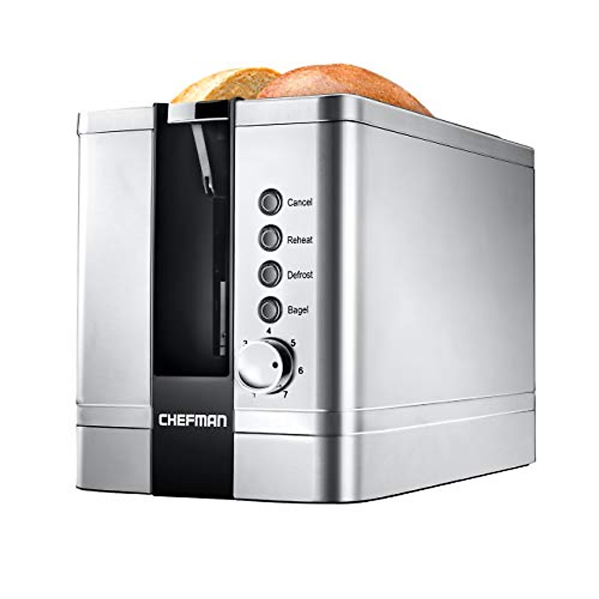 Chefman 2-Slice Pop-Up Stainless Steel Toaster w/ 7 Shade Settings, Extra Wide Slots for Toasting Bagels, Defrost/Reheat/Cancel Functions, Removable Crumb Tray, 850W, 120V, Silver