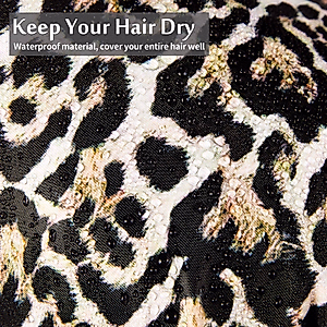 2 Pieces Shower Caps for Women, Waterproof Reusable Shower Hair Caps Elastic Hem Shower Bath Caps for Long, Short and Curly Hair for Women Girls (Palm Leaf and Stripe)