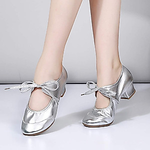 VCIXXVCE Women's Latin Dance Shoes Ballroom Dance Practice Performance Shoes Low Heel,Model 215,Silver 6 B(M) US