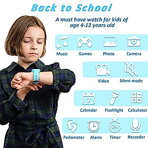 PTHTECHUS Kids Smart Watch Toys - Boys and Girls Smart Watch with Game Music MP3 Player Video HD Selfie Camera Calculator Alarm Clock Flashlight Recording 12/24 Hour Pedometer for 4-14 Years Old Gift