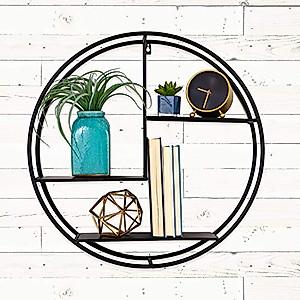 WHW Whole House Worlds Industrial Contemporary Round, Circle Shelf, Floating, Iron 3 Ledges, Wall Unit, Black, 21 1/2 Inches Diameter