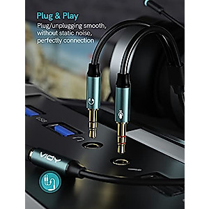 VIOY Headphone Splitter for Computer [3FT/1M], CTIA 3.5mm Female TRRS to 2 Male TRS Audio Jack Adapter with Separate Microphone and Earphone Converter for Gaming Headset to PC…