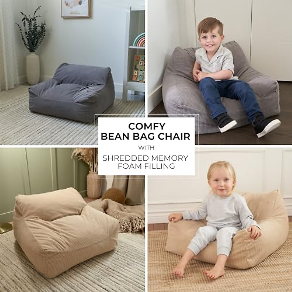 Soft Memory Foam Bean Bag Chair for Toddlers - Fits Any Nursery or Living Room