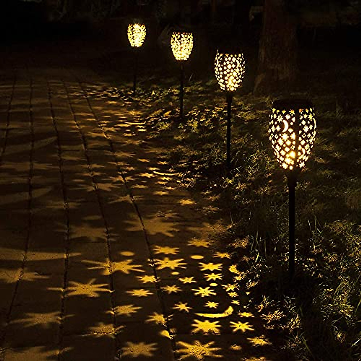 Walensee Solar Lights Outdoor (Black 2 Pack), Garden Decoration and ornamen, Moon and Star Pattern, Metal Sun Powered Stake Decorative Landscape Lamp Waterproof Dusk to Dawn for Lawn, Yard, Walkway
