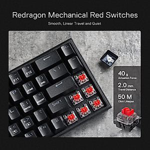 Redragon K631 Castor 65% Wired RGB Gaming Keyboard, 68 Keys Hot-Swappable Compact Mechanical Keyboard w/100% Hot-Swap Socket, Free-Mod Plate Mounted PCB & Dedicated Arrow Keys, Quiet Red Linear Switch