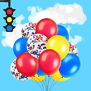 MOVINPE Transportation Birthday Decoration for Boys Happy Birthday Banner Cars School Bus Train Fire Truck Motorcycle Plane Foil Balloons Transport Vehicles Cake Topper Kids 2nd Birthday Decor