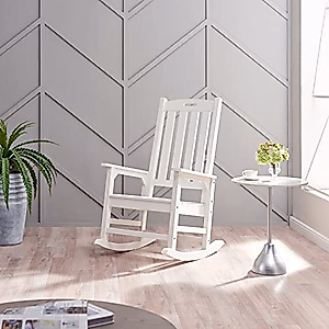 Psilvam Patio Rocking Chair, Poly Lumber Porch Rocker with High Back, 350Lbs Support Rocking Chairs for Both Outdoor and Indoor, Poly Rocker Chair Looks Like Real Wood (White)