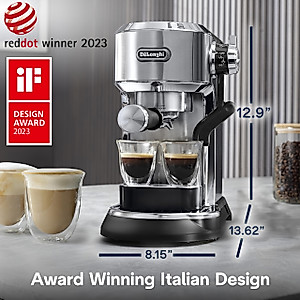 De'Longhi Dedica Maestro Plus Espresso Machine with Automatic Steam Wand for Latte, Cappuccino, Coffee, Stainless Steel, EC950M