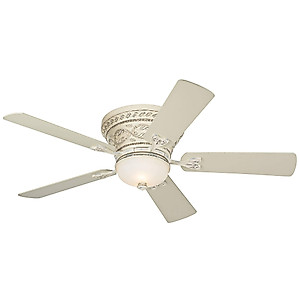 Casa Vieja 52" Ancestry Hugger Low Profile Indoor Ceiling Fan with Light LED Dimmable Remote Control French Rubbed White Frosted Glass for Living Room Kitchen Bedroom Dining