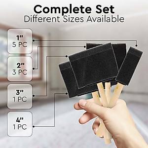 Vanitek 10 Piece Flat Flexible Poly Foam Bevel-Tipped Brush Set with Wooden Handles - Ideal for Applying Paint, Oil-Based Paints, Stain, Varnish, Enamel, Latex Paint, Smooth Surfaces, & Arts & Crafts