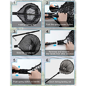 Hlotmeky Fishing Net Rubber Landing Net Large Fishing Nets for Saltwater Heavy Duty Big Fishing Net Kayak Folding Retractable Fishing Net Long Handle
