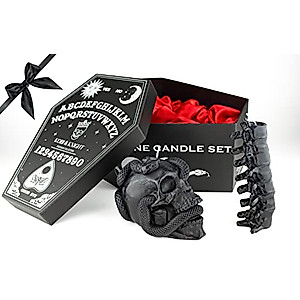 Kobi & Knight Black Skull Candle Set - XL Skull Goth Candle with Snake and Spine in Coffin Gift Box - Gothic Candles for Spooky Halloween Decorations - Creepy Candles for Goth Decor - Skeleton Candle