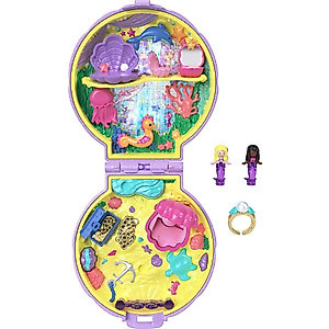 Polly Pocket Keepsake Collection Mermaid Dreams Collectible Compact, Under-The-Sea Theme, Special Box, 2 Mermaid Dolls, Wearable Ring & More, Collectible Gift, Ages 4 Years Old & Up