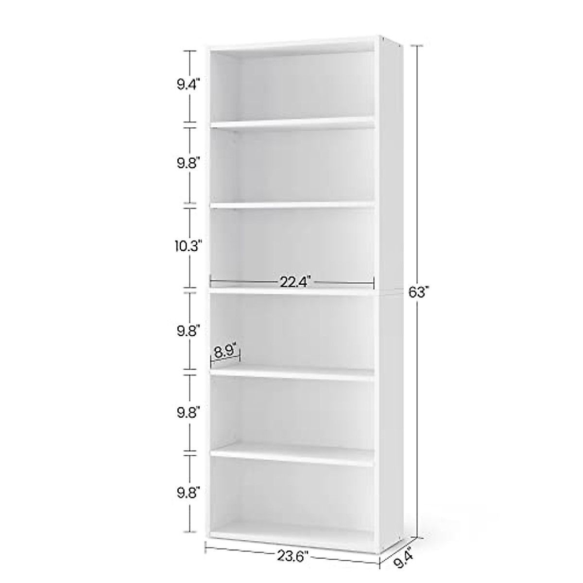 VASAGLE Bookshelf, 6-Tier Open Bookcase with Adjustable Storage Shelves, Floor Standing Unit, White ULBC166T14