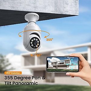 EKEN 1080p Light Bulb Security Camera, 355 Degree Pan/Tilt Panoramic IP Camera, Home Surveillance Cameras System, Human Detection, Alarm, Two-Way Audio, Night Vision, 2.4G WiFi, Pet Monitor