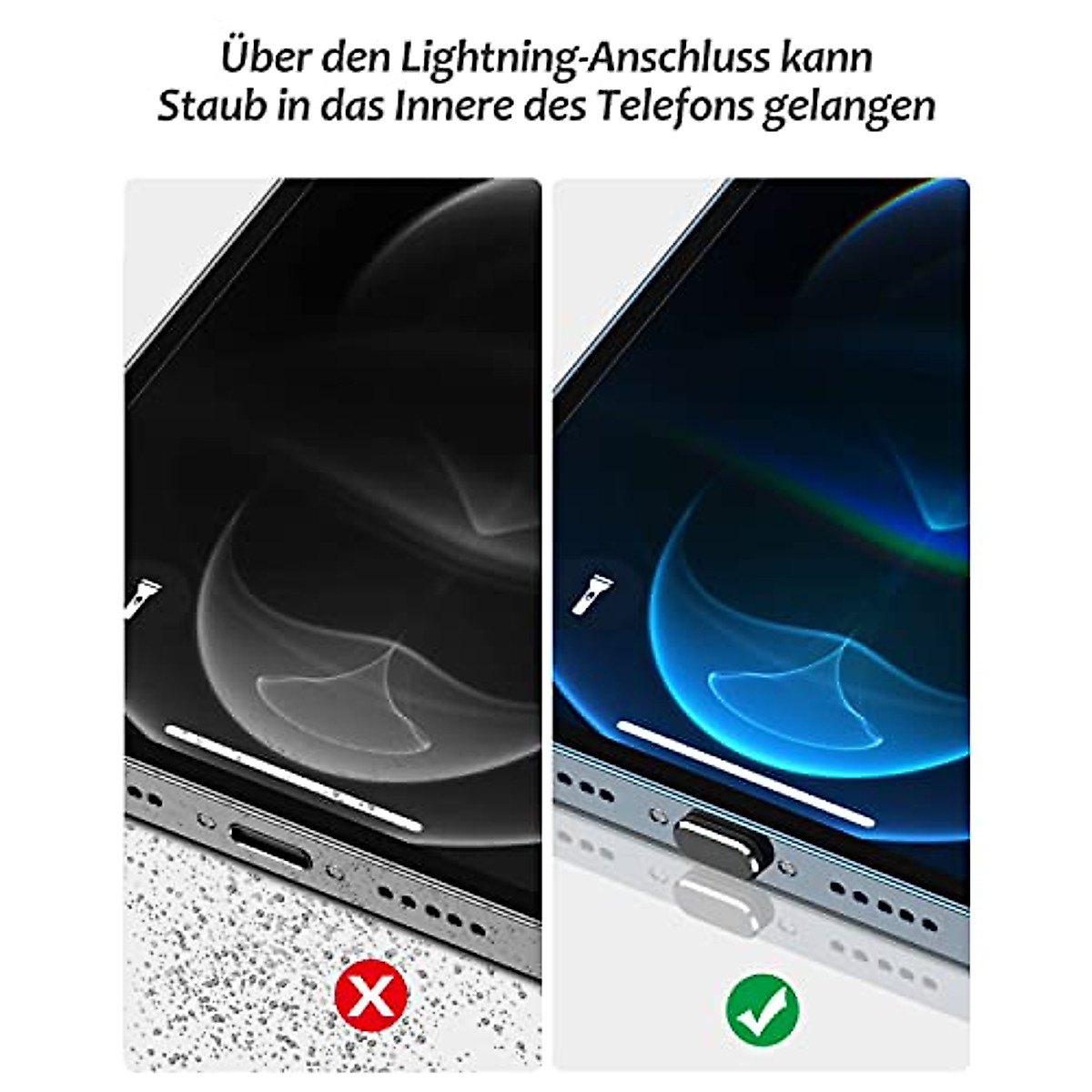 8 Pack Anti Dust Plugs for iPhone 14 Pro Max Mini 13 12 11 X Xs 8 Plus iPad AirPods + Mini Storage Box iPhone Charging Port Plugs, Black