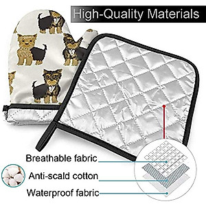 Honge Cute Yorkie Dog Pet Kitchen Waterproof Heat Resistant Oven Mitts and Potholders for BBQ Cooking Grilling