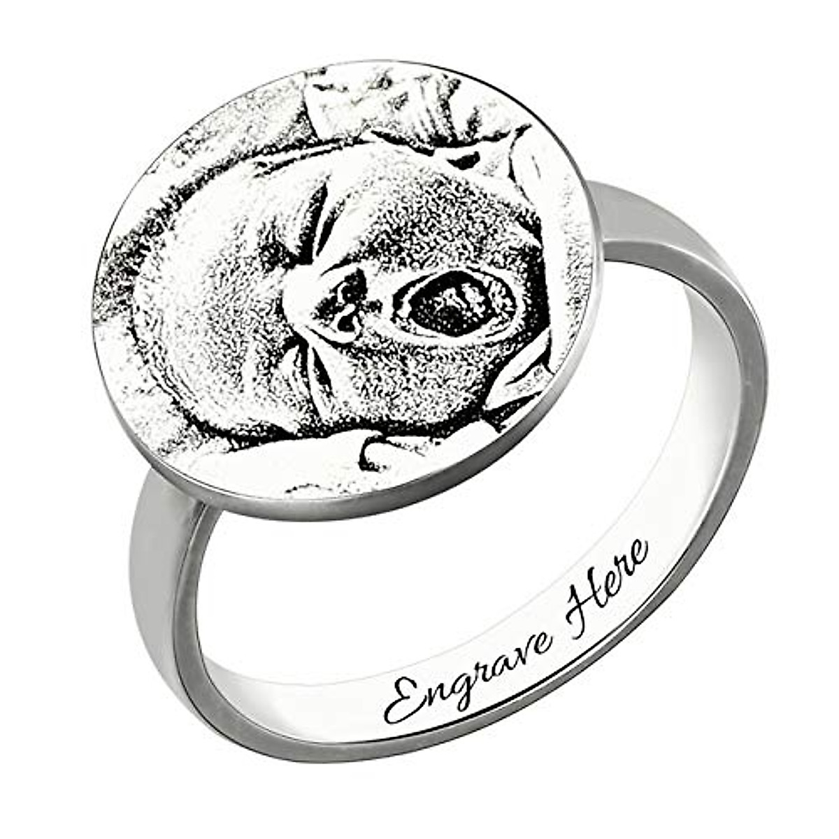 LONAGO Personalized Photo Ring Engraved Picture Stackable Ring Gift For Women (Silver, sterling-silver)