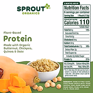 Sprout Organic Baby Food Pouches Stage 3 Plant Powered Protein, Butternut Chickpea Quinoa and Dates, 4 Ounce Pouches (Pack of 12)