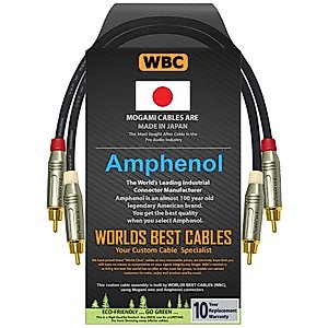 WORLDS BEST CABLES 0.5 Foot – High-Definition Audio Interconnect Cable Pair CUSTOM MADE using Mogami 2964 wire and Amphenol ACPR Die-Cast, Gold Plated RCA Connectors