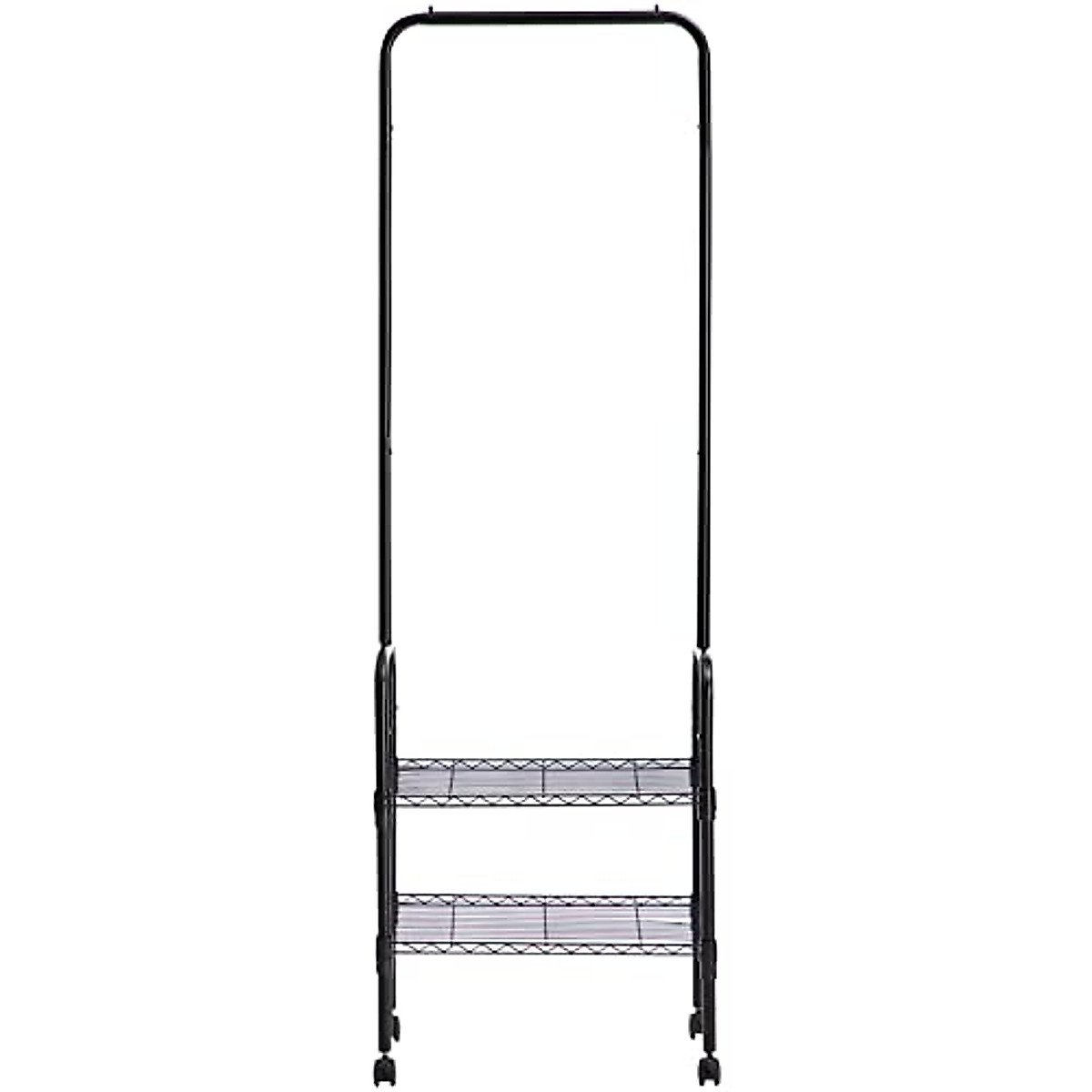 MATICO 2-in-1 Metal Garment Rack with Clothes Hanger, 2 Tier Wire Coat Storage Organizers Laundry Holders with 2 Metal Shelves for Home and Dormitory, Black