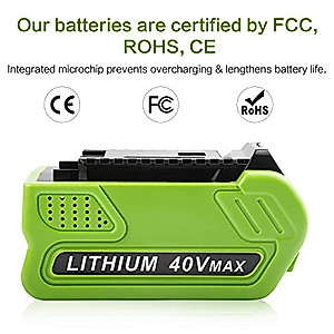 29472 40V 6.0Ah Battery Replacement for GreenWorks 40V Battery 29472 29462 29252 20202 22262 25312 25322 20642 22272 27062 21242 G-Max Cordless Power Tools (2 Packs 6000mAh)