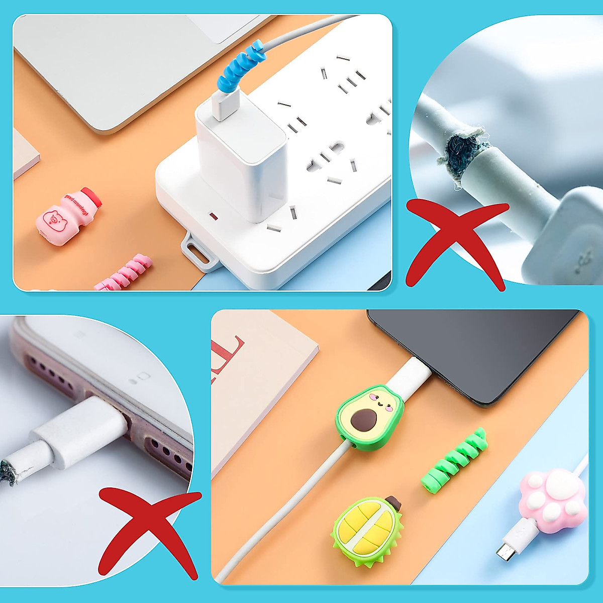 Frienda 30 Pcs Cute Cable Protector Cable Saver Animal Charging Cord Protector Cute Charging Protectors Cable Chewers Phone Protect Accessory for Cellphone Data Lines