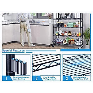 Haiput Wam Storage Shelves, 6 Tier Steel Wire Metal Shelving with 2100 Lbs Capacity for Kitchen Restaurant Pantry, Wire Shelving Storage Rack Shelves for Storage with Wheels and Feet -18x48x72