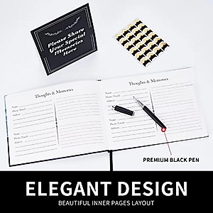 BADAWEN Funeral Guest Book, Hardcover Black Floral Celebration of Life Guest Book for Memorial Service Registry Decorations with Pen