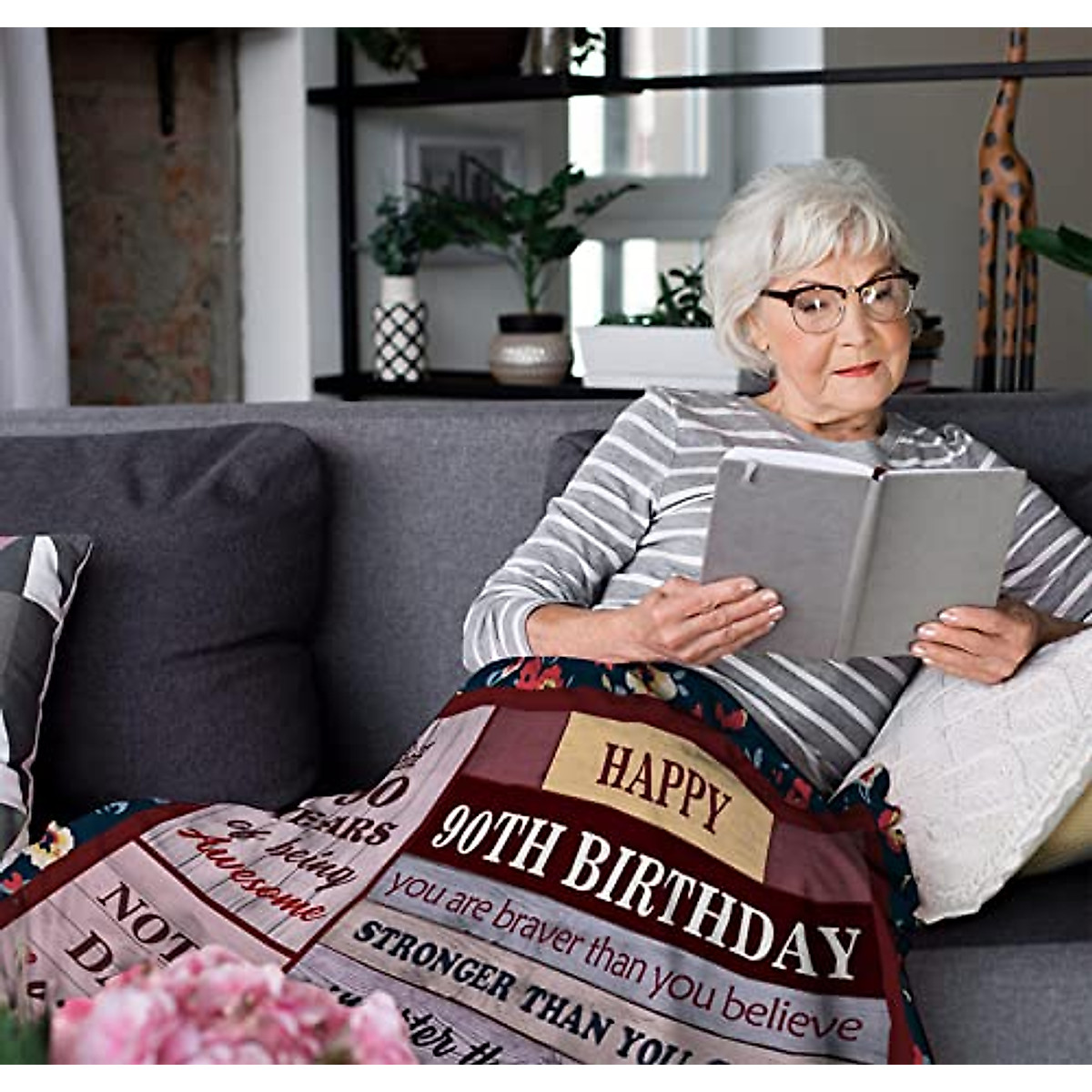 Muxuten 90th Birthday Gifts for Women Blanket 60"X50" - Gifts for 90 Year Old Woman - 90 Year Old Birthday Gifts for Women - 90th Birthday Decor Gift Ideas - 90th Birthday Gifts for Men Mom Grandma