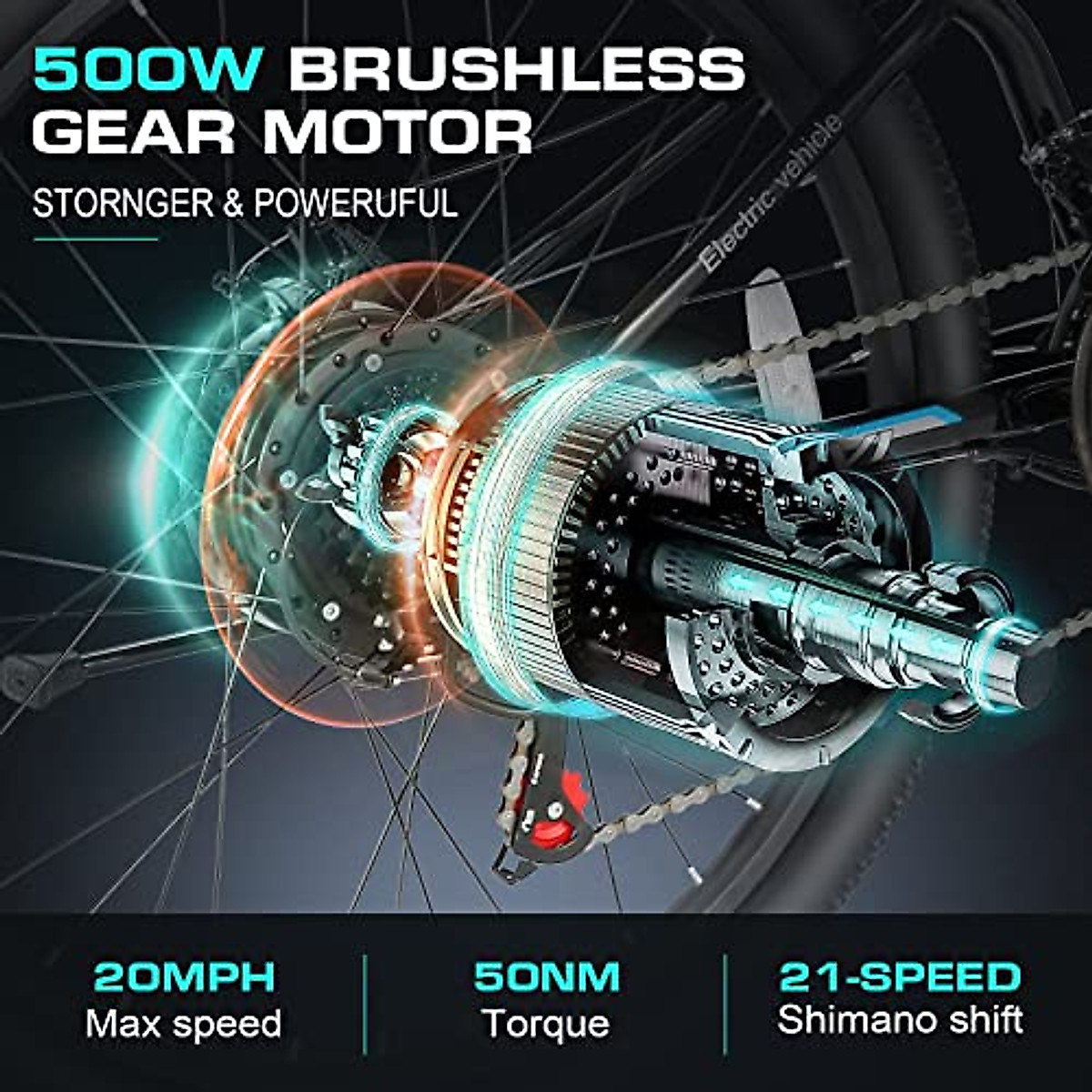 Vivi Folding Electric Bike 500W Electric Bike, 26" Electric Bicycle with Removable 48V Battery, 20MPH Electric Bikes for Adults, Up to 50Miles Range, Dual Shock Absorber, Shimano 21 Speed Gears