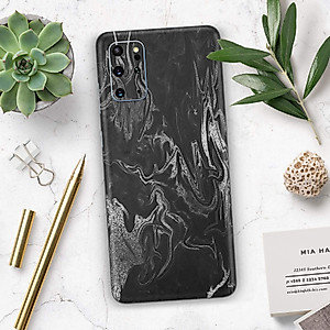 DesignSkinz Black & Silver Marble Swirl V1 Protective Vinyl Decal Wrap Skin Cover Compatible with The Samsung Galaxy S20 (Screen Trim & Back Glass Skin)