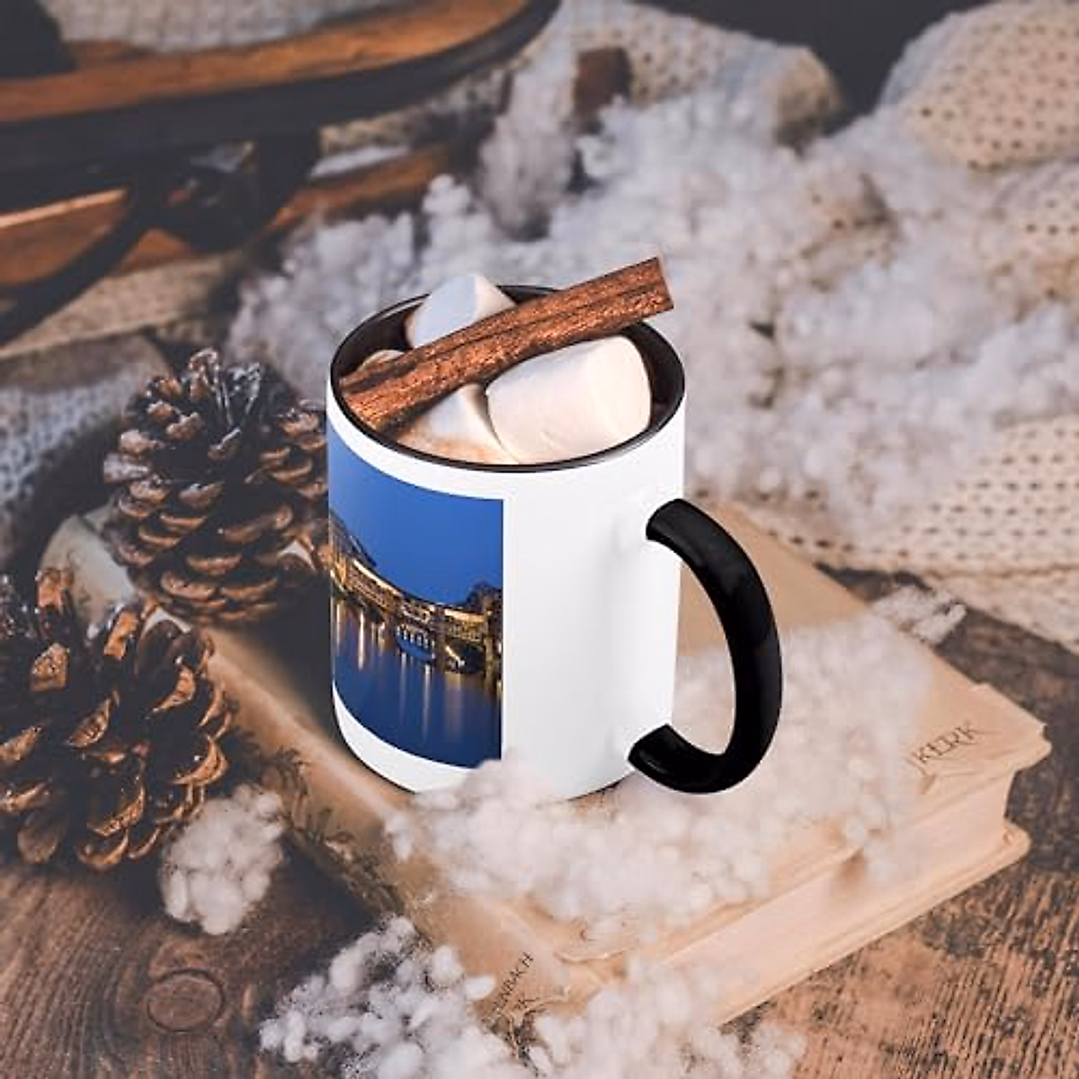 3dRose mug_82086_4 "Italy, Florence, Ponte Vecchio Bridge, Arno River - EU16 BTH0023 - Brenda Tharp" Two Tone Black Mug, 11 oz, Multicolor