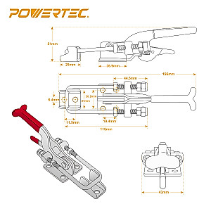 POWERTEC 4PK Toggle Clamp, 700 lbs Capacity, 431 Self-Lock U-Bolt Adjustable Latch w/Antislip Hand Grip for Woodworking Jigs & Fixtures, Smoker, Tire Carrier, Tool Box, Cabinet (20341-P2)