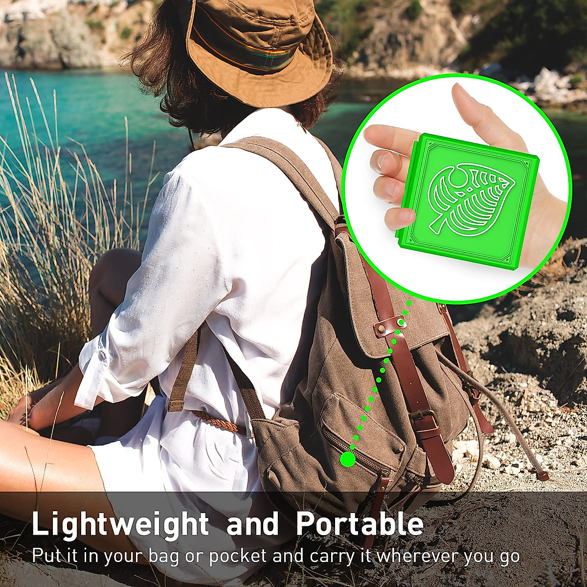 UFOPETIE Card Case for Nintendo Switch Game Card,Compatible with Nintendo Switch Case Animal Crossing Theme,Game Case for Animal Crossing Cards,for Switch Accessories-A Leaf-Thumb Grip 2PCS