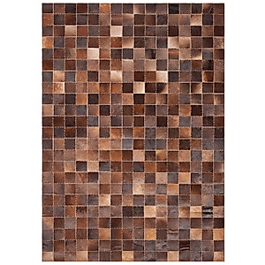 SAFAVIEH Studio Leather Collection 5' x 8' Brown / Beige STL815T Handmade Mid-Century Modern Leather Area Rug