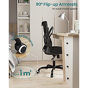 MUXX.STIL Office Chair, Desk Chair with Adjustable Lumbar Support, Ergonomic Task Chair with Breathable Mesh, Swivel Computer Chair with Flip-up Armrest, for Home Office, Black