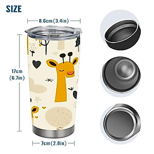 QWEUIOP 20oz Insulated Travel Coffee Mug Cartoon Giraffe And Tree Stainless Steel Tumbler with Lid Double Wall Vacuum Coffee Cup For Hot and Cold Drinks14167