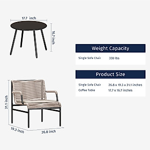 EAST OAK 3-Piece Patio Furniture Set, Outdoor Bistro Set with PE Rattan Wicker Wide Chairs, Soft Cushions & Coffee Table, Modern All-Weather Wicker Patio Set for Garden and Porch, Creamy Apricot